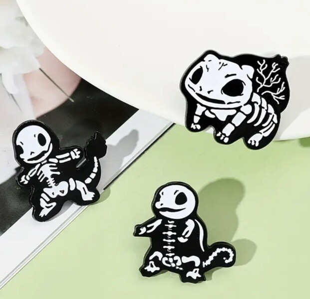 POKEMON SKELETON PIN SET (3pcs) Charmander/Squirtle/Bulbasaur Enamel ...