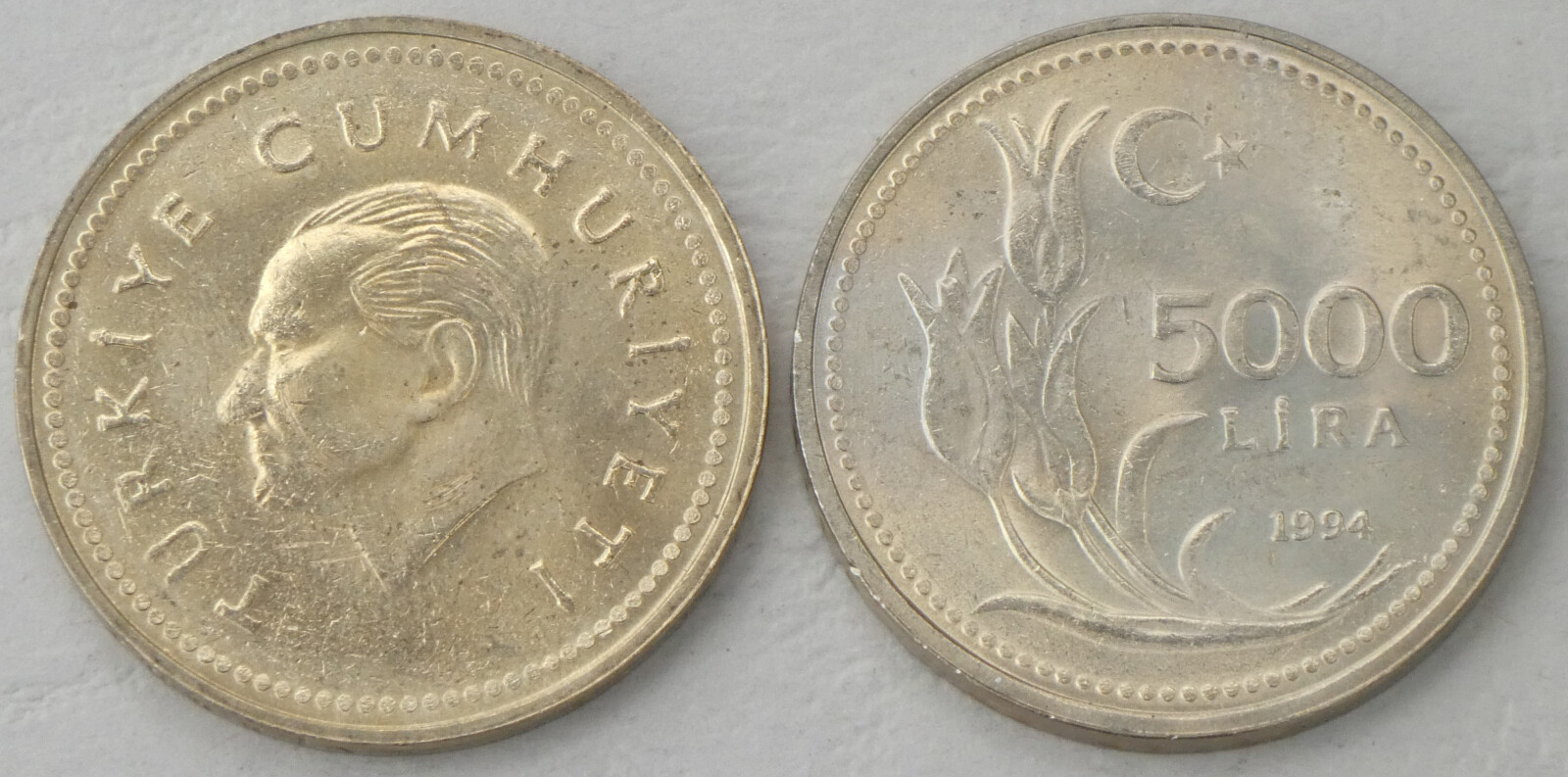 Turkey 5000 Lira Commemorative Coin 1994 Tulips KM# 1025 Uncirculated ...