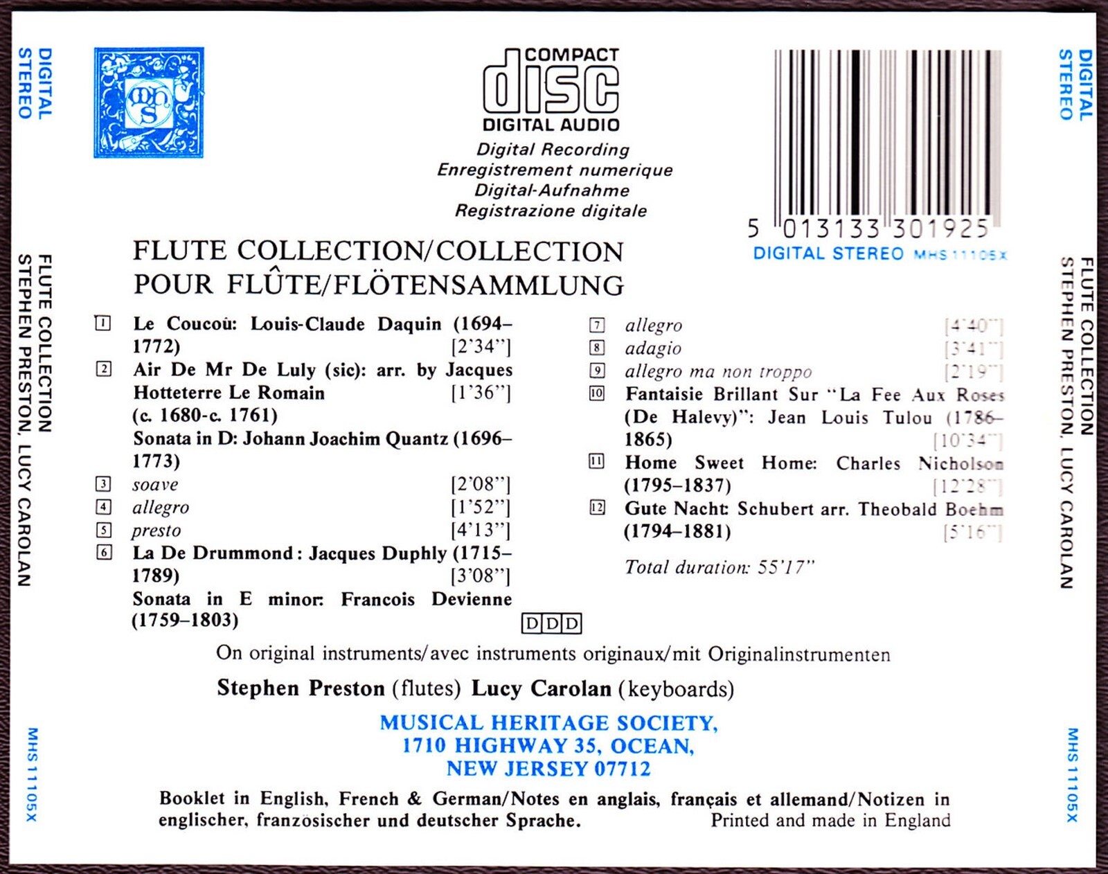 Stephen Preston & Lucy Carolan CD UK Import Flute Collection - MHS ...