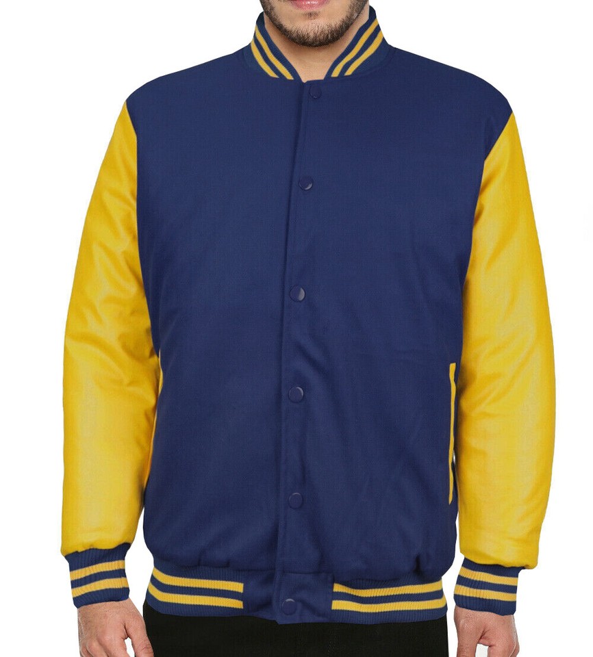 Men's Classic Snap Button Vintage Baseball Letterman Varsity Jacket LMJ ...