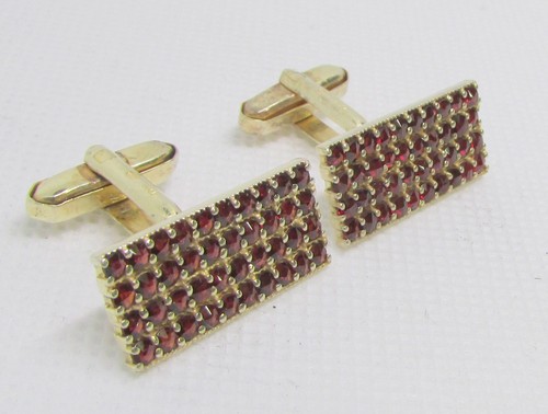 GOLD OVER 900 SILVER BOHEMIAN GARNET MEN'S VINTAGE CUFF LINKS 23X11MM ...
