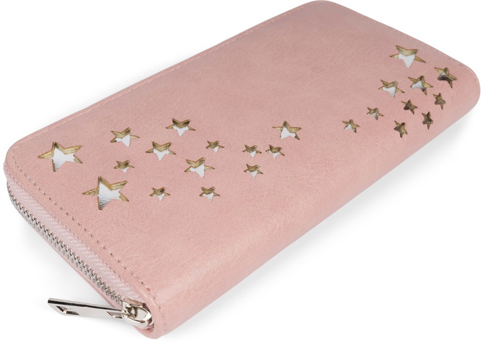 Damen Portemonnaie Metallic Stern Cut-Outs, Reißverschluss, Geldbörse ...