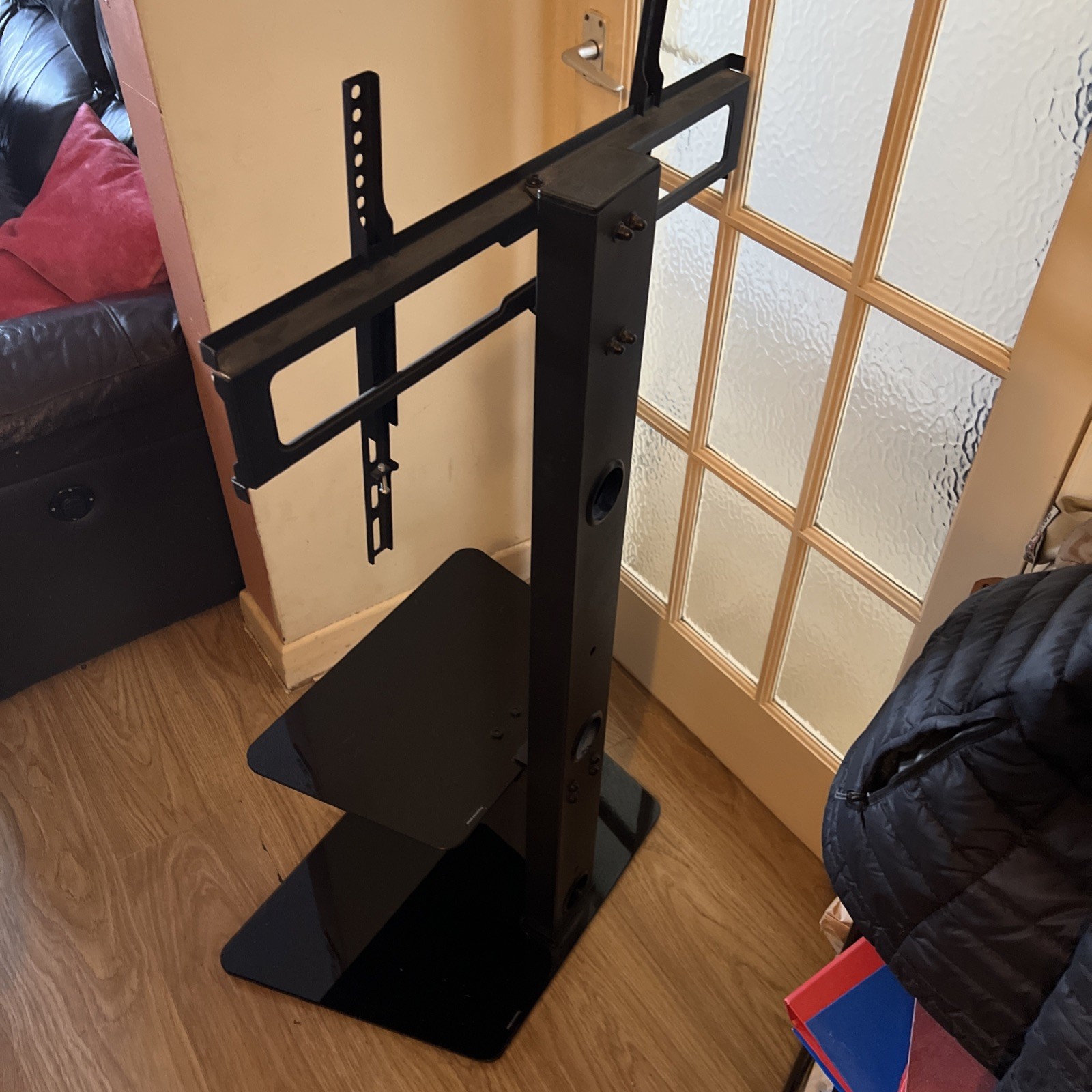 Floor TV Stand Mount Bracket with Glass Base & 2 Shelves for 37-70 Inch ...