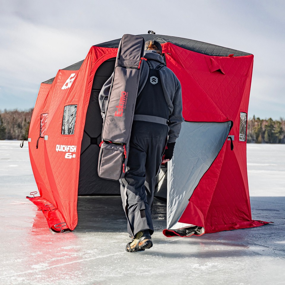 Eskimo QuickFish 6HD, Pop-Up Portable Ice Shelter, Red/Black, 6-Person ...