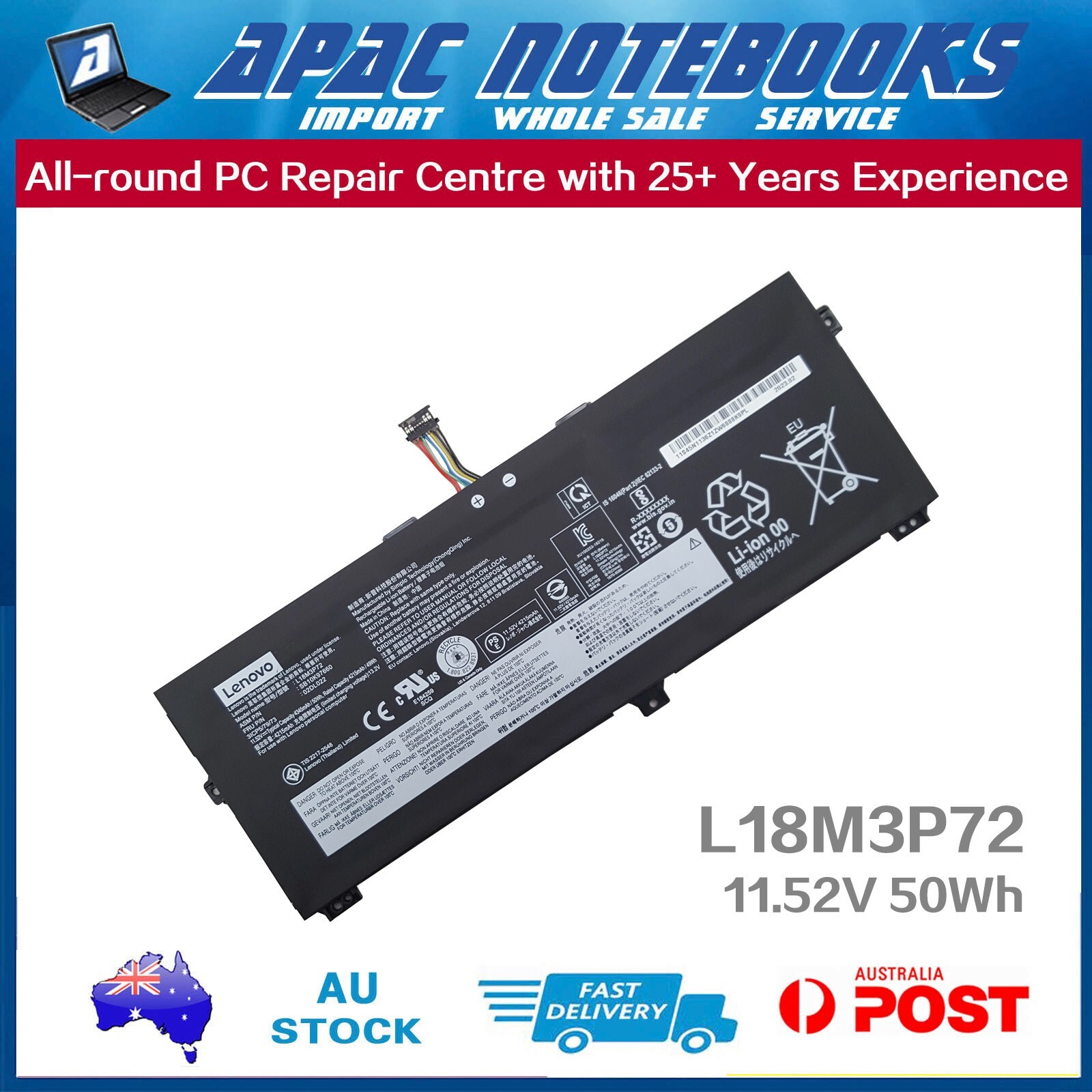 Genuine Lenovo Battery L18L3P72 L18M3P72 L18S3P72 L19M3P71 11.52V 50Wh ...