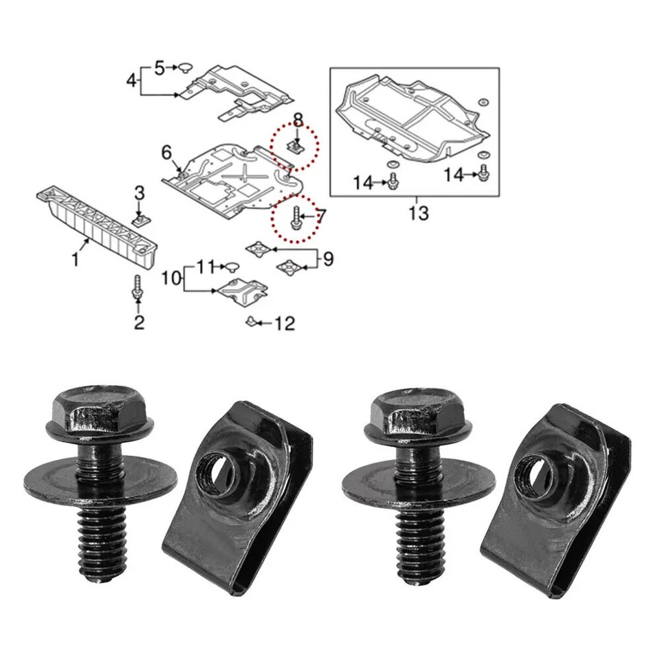Car Body Bolts & U-nut Clips M6 Splash Shield Retainer Fastener Rivet ...