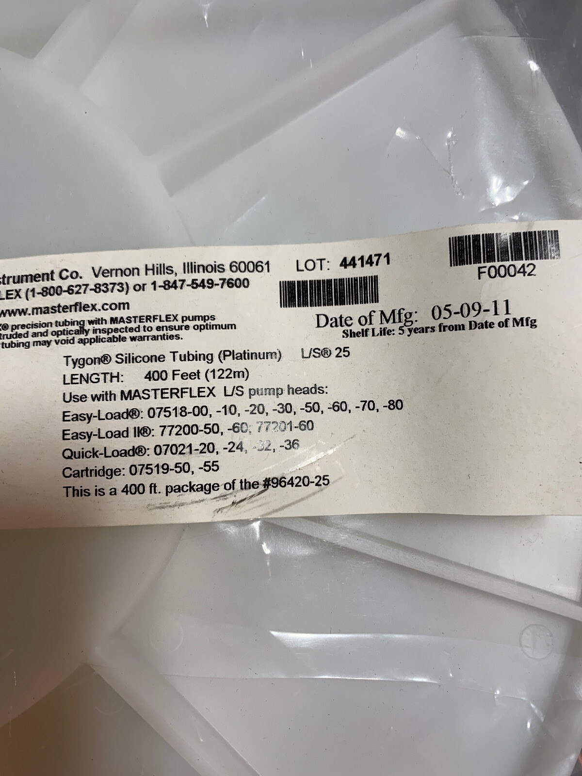 MASTERFLEX TYGON 96420-25 SILICONE TUBING (PLATINUM) 400 FEET *NEW* | eBay