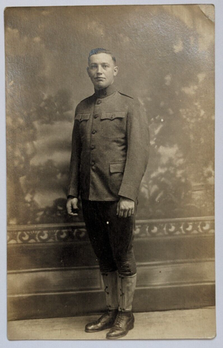 Young WW1 US Army Solider Studio Portrait Antique AZO RPPC Postcard ...
