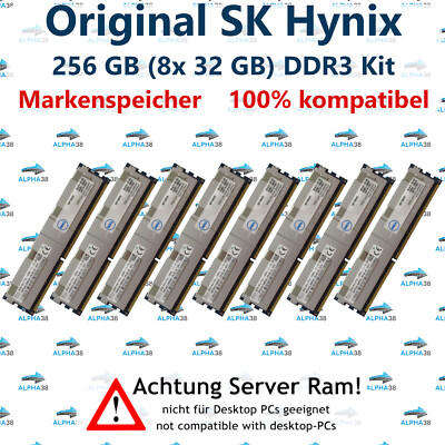 256 GB (8x 32 GB) LRDIMM ECC DDR3-1600 HP HPE ProLiant DL160 Gen8 G8 ...