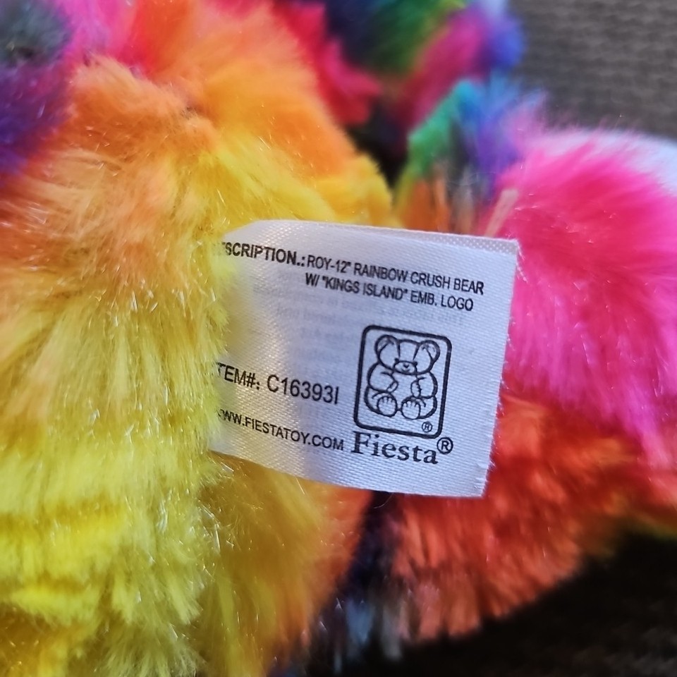 Kings Island 12" Rainbow Crush Teddy Bear Plush Fiesta Roy Stuffed ...