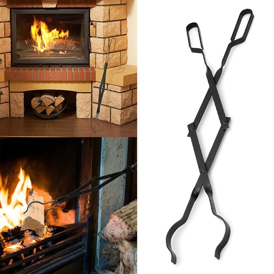 Heavy Duty Iron Fireplace Tongs for Safe Fire and Fireplace Log ...