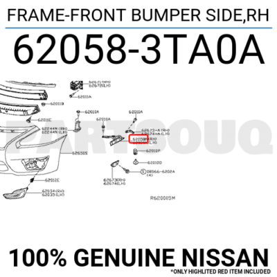 620583TA0A Genuine Nissan FRAME-FRONT BUMPER SIDE,RH 62058-3TA0A | eBay
