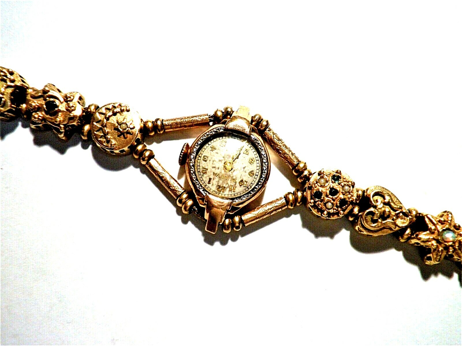 Antique Slide Bracelet Watch SOLID 14K Slides 7" L 14KGF Manual Wind ...