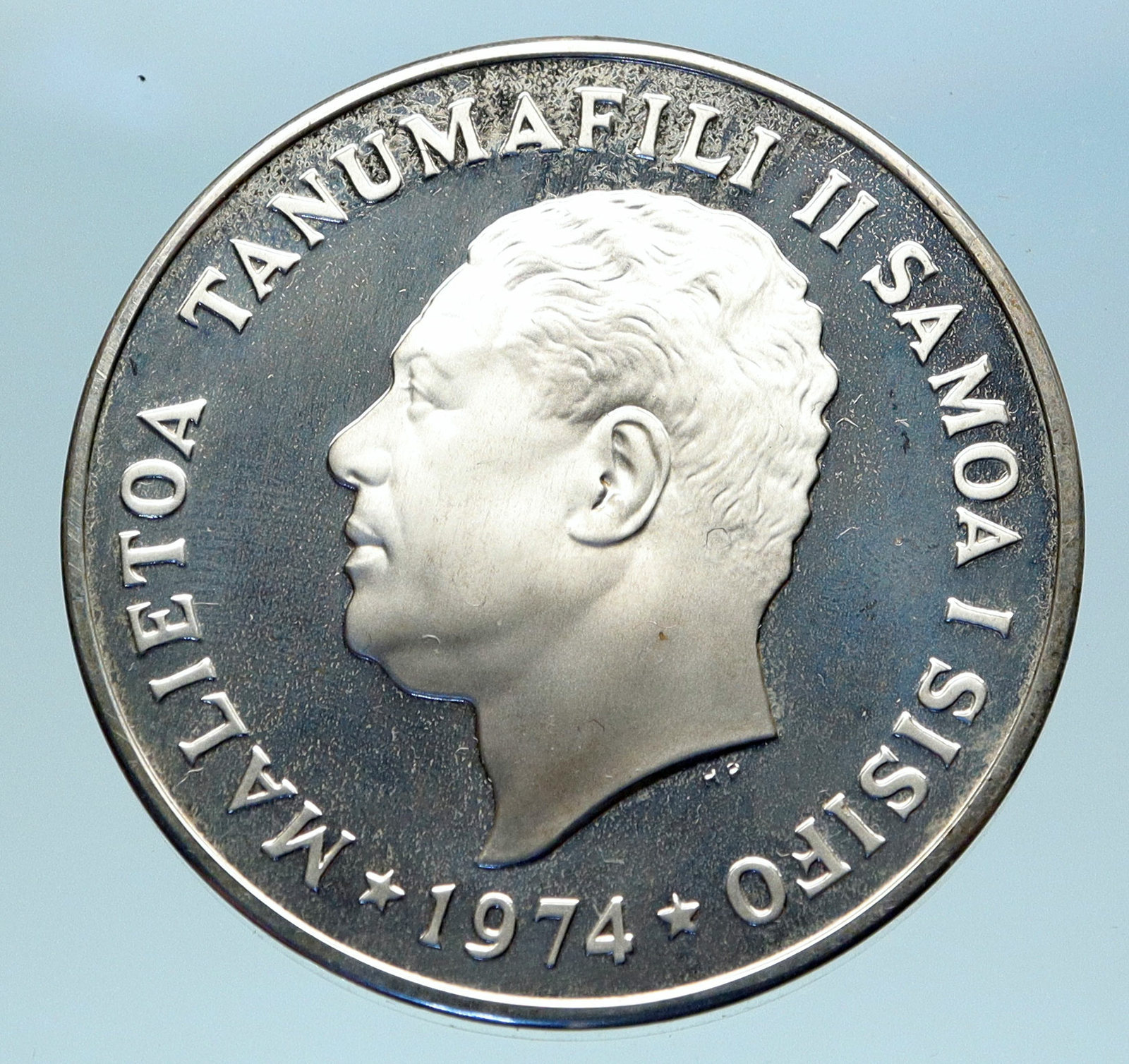 1974 SAMOA UK British Tanumafili II Palm Antique OLD Genuine Silver ...