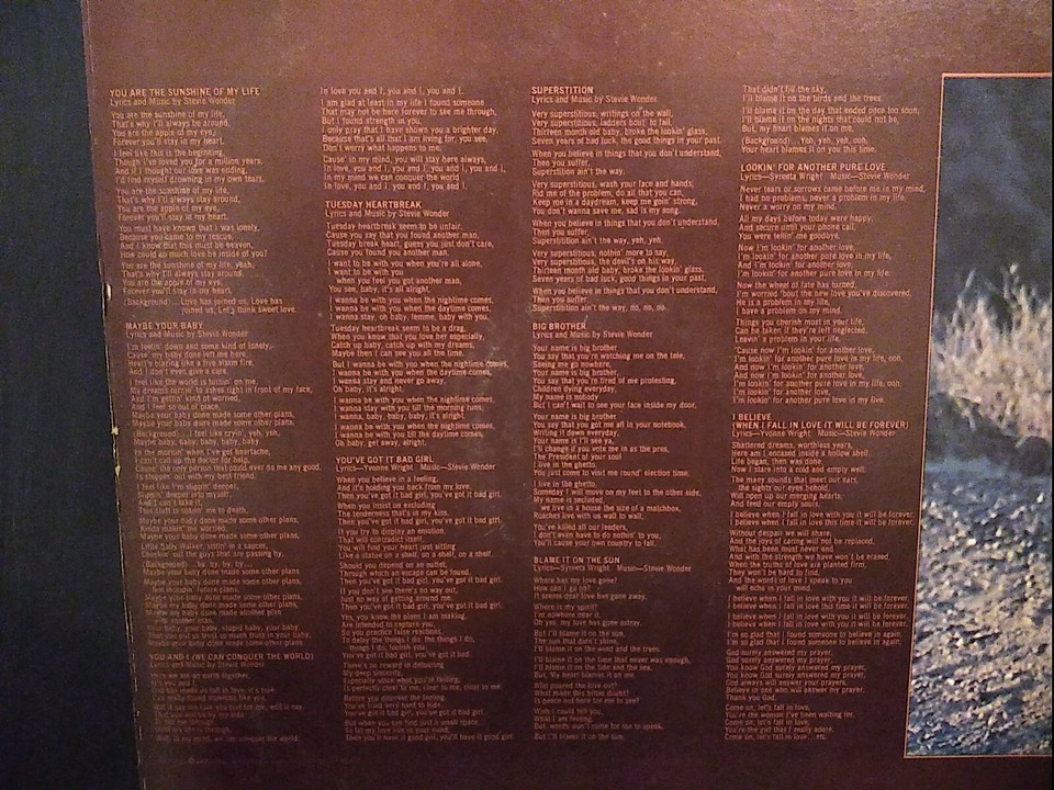 1972 "TALKING BOOK" by Stevie Wonder LP Vinyl Record (TAMIA) MOTOWN ...
