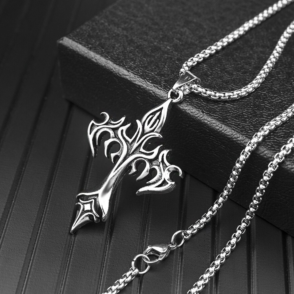 Mens Gothic Cross Pendant Necklace Punk Biker Jewelry Stainless Steel ...