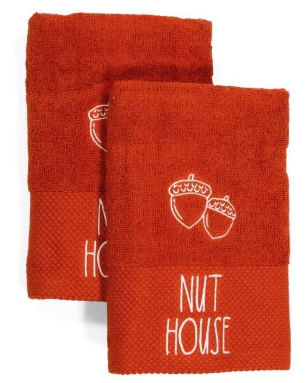 NWT Rae Dunn Nut House Burnt Orange Cotton Embroidered Hand Towel Set ...