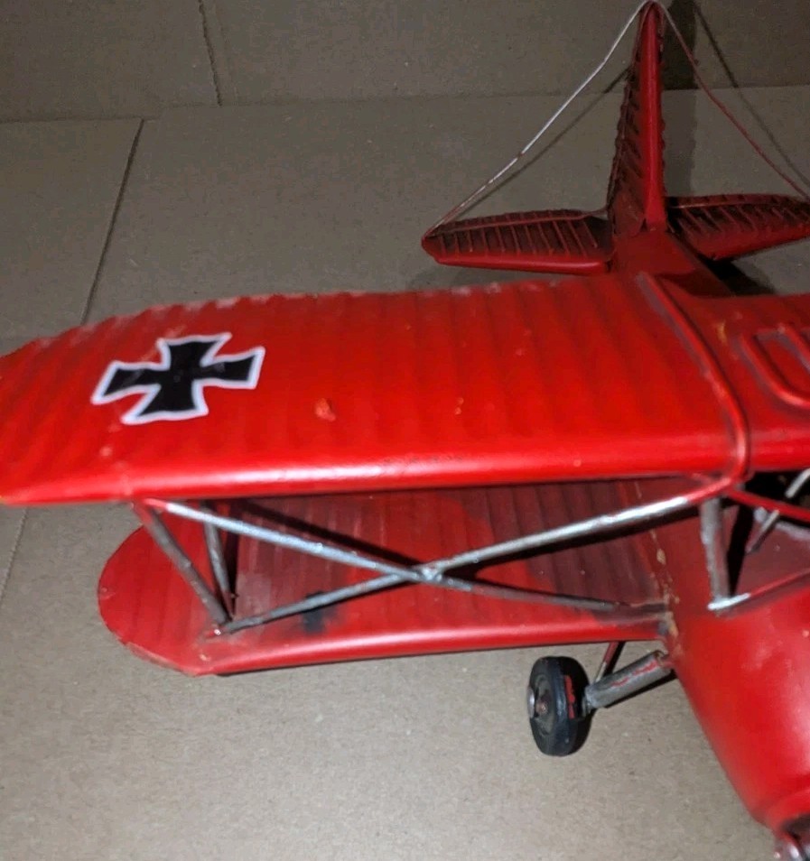 Red Baron WW1 Red Black Tin Metal German Bi-plane Decor | eBay