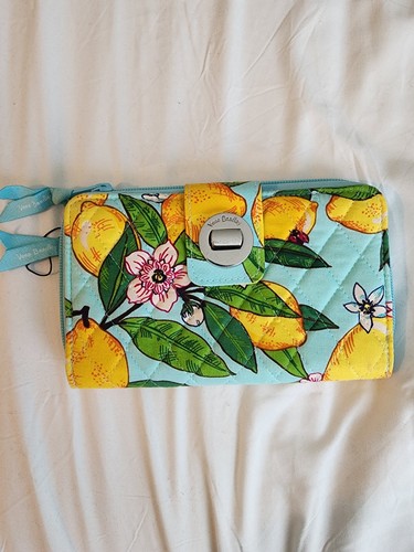 Vera Bradley Light Blue Yellow Turn Lock Wallet RFID RP $75 LEMON GROVE ...