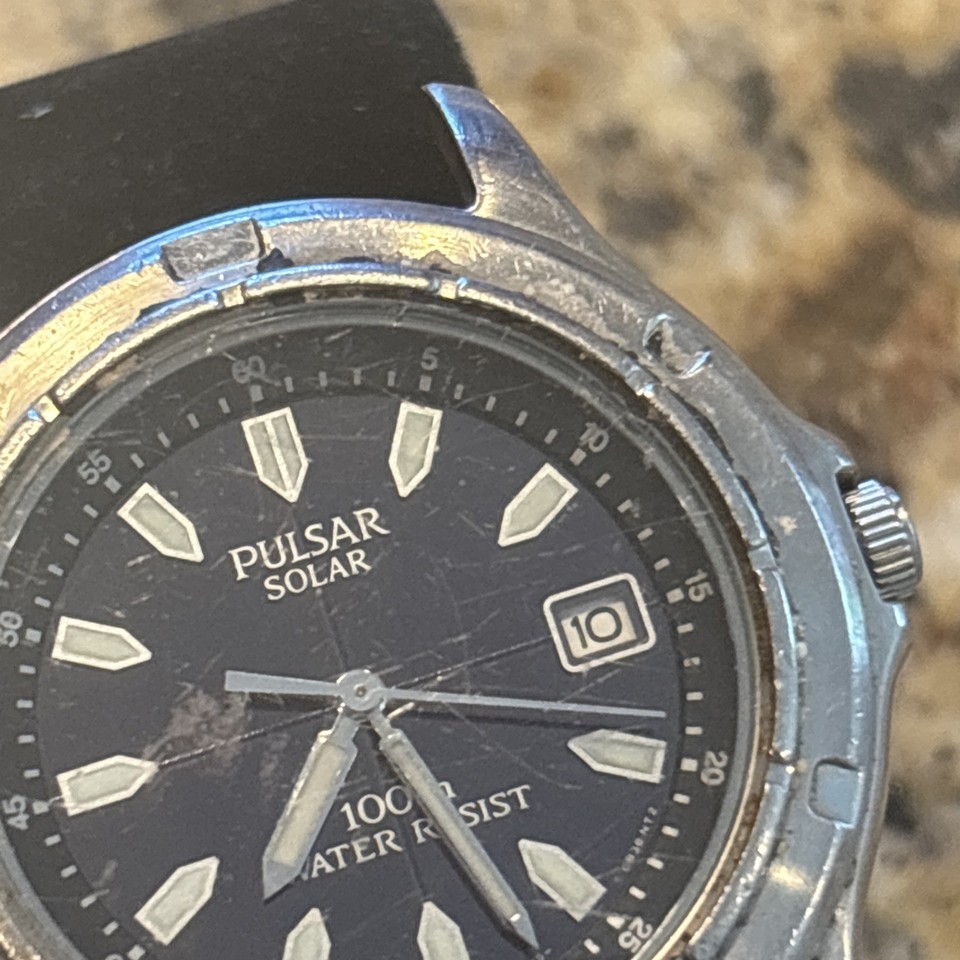 PULSAR SOLAR Men’s Wrist Watch 100M Water Resistant Untested & As Is ...