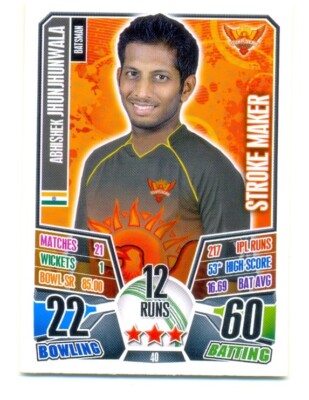 2013-2014 IPL - card 40 - Hyderabad Sunrisers player - Abhishek ...