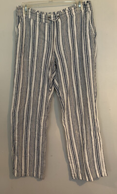 Women’s Per Se M Linen Blend Striped Pull On Tie Drawstring Pants 4 ...