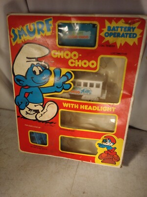 Smurf Choo-Choo Battery Operated Train Set w Headlight Missing Pieces ...