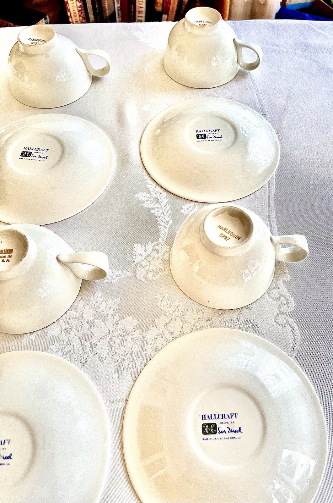 HARLEQUIN HALLCRAFT EVA ZEISEL 6 CUPS & SAUCERS ATOMIC AGE EUC MID ...