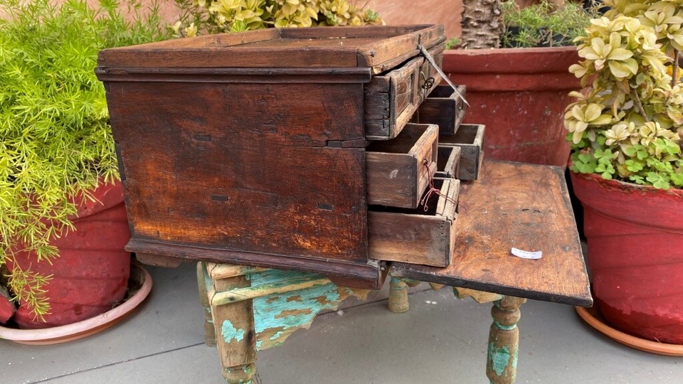 18th C Antique Wooden Hand Carved 7 Drawer Goldsmith Gems Stone Storage ...