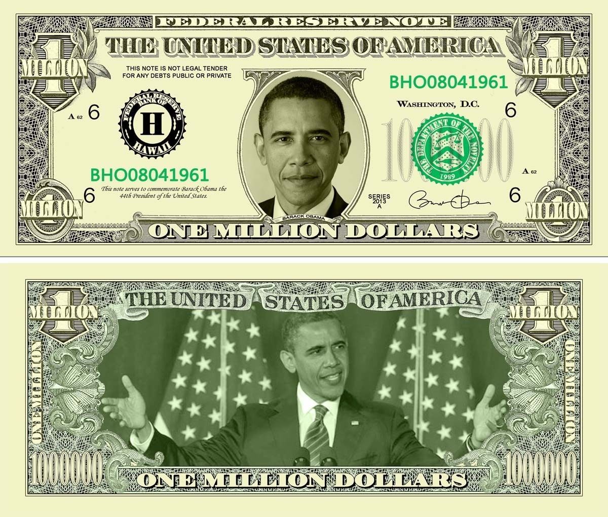 Barack Obama Million Dollars $ USA Money Bill President Stars Novelty ...