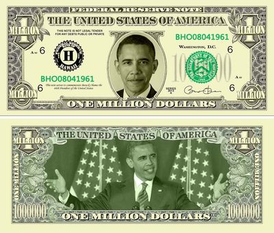 Barack Obama Million Dollars $ USA Money Bill President Stars Novelty ...
