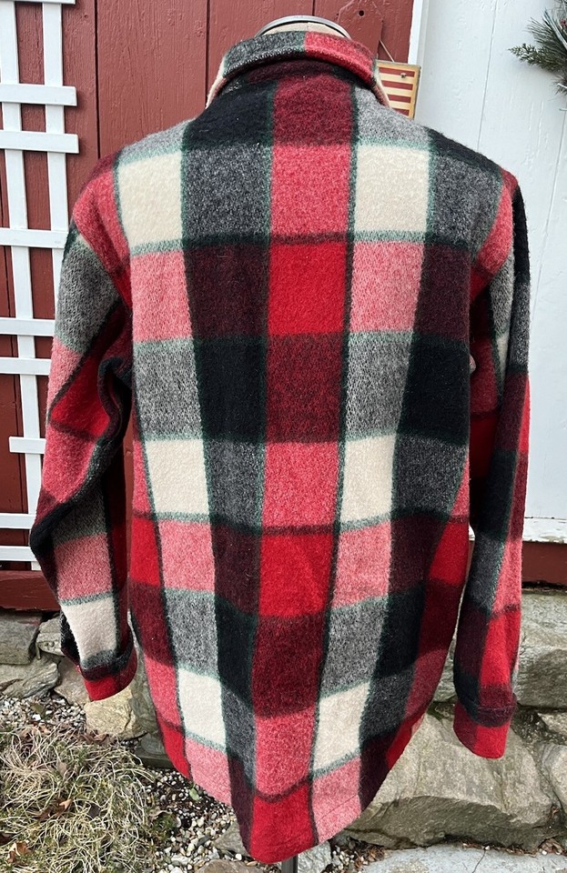 CLASSIC Woolrich Style Button Wool Jacket Unlined GREAT Red Black Plaid ...