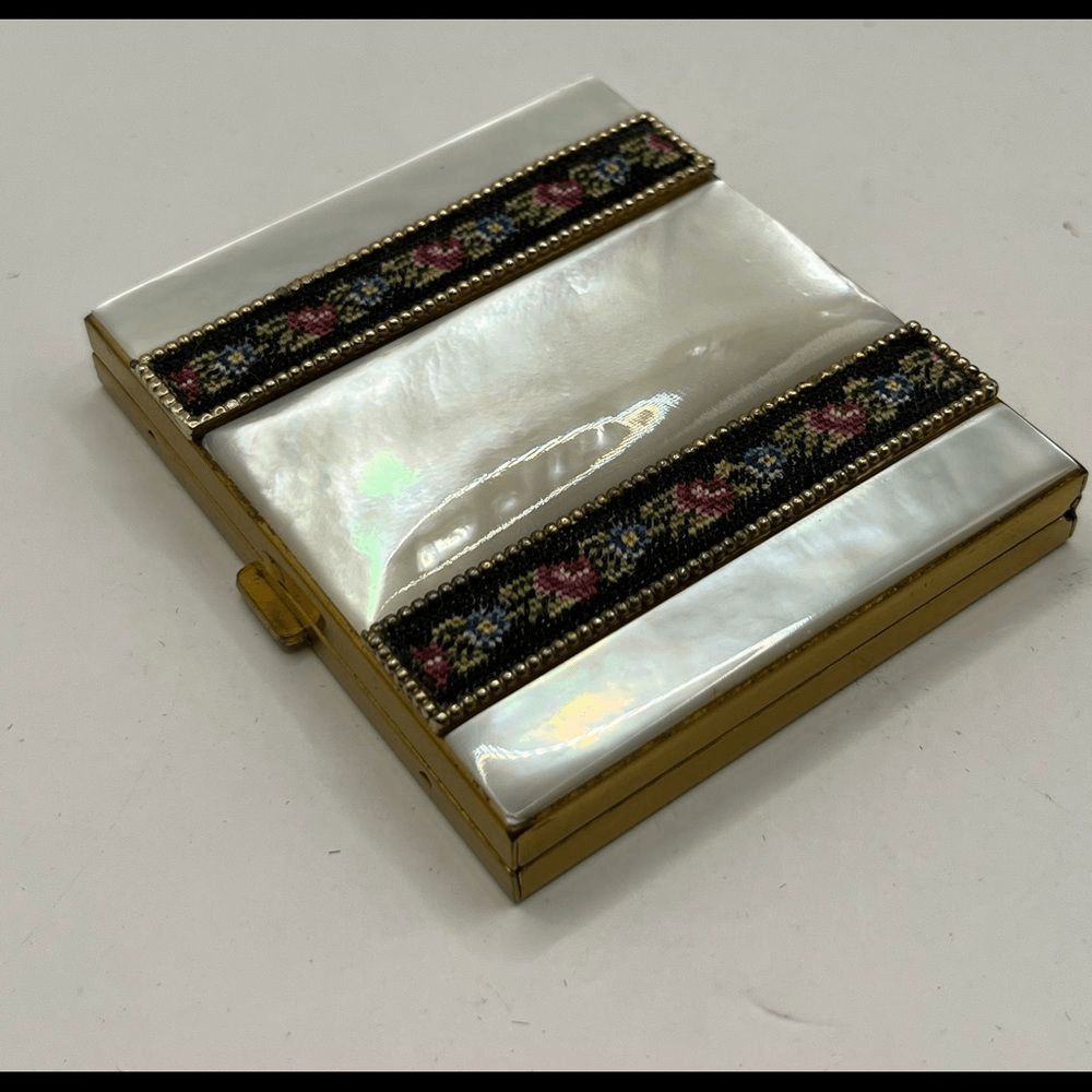 1950’s Schildkraut MOP and petitpoint vintage engraved compact. | eBay