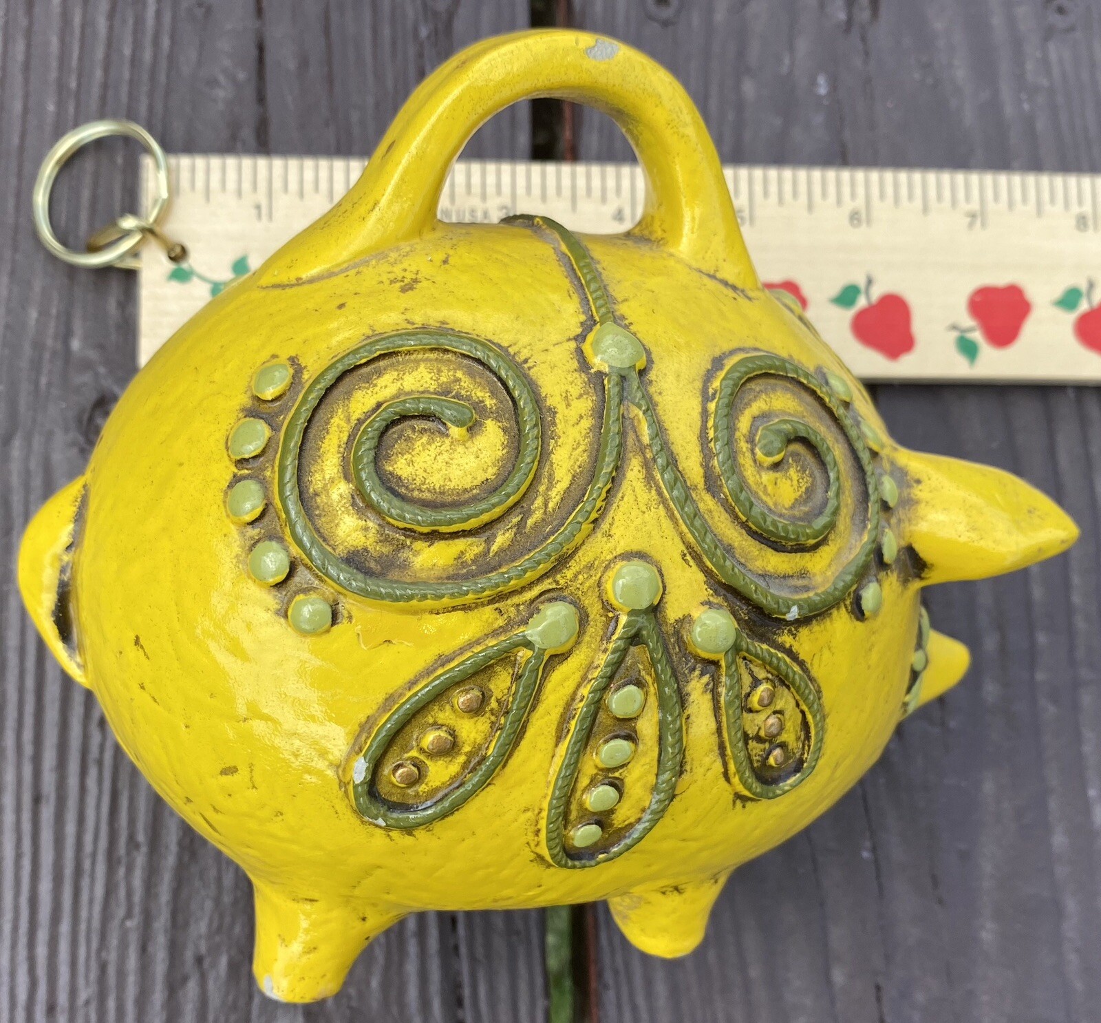 Vintage Fitz & Floyd FF Paper Mache Piggy Bank Mustard Yellow Avocado ...