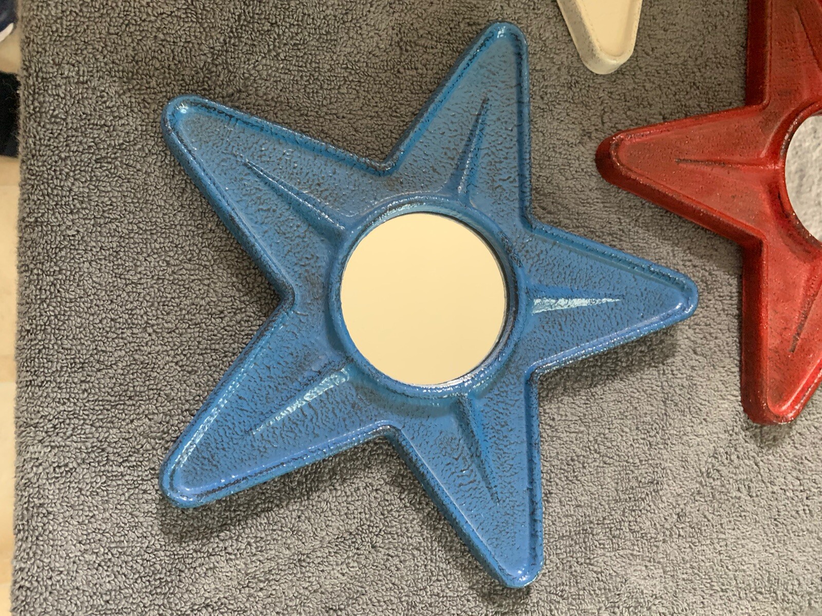 Set Of Metal Star Shaped Americana Gallery Wall Mirrors Red White Blue ...