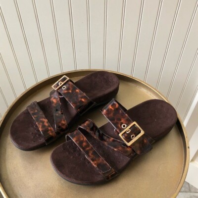 VIONIC | SKYLAR COMFORT SLIDES | TORTOISE BROWN PATENT LEATHER | SIZE ...