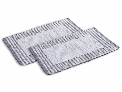 Bath Mat Set Bath Rug 2 Pieces 80x50 cm 100% Cotton Striped Framed | eBay