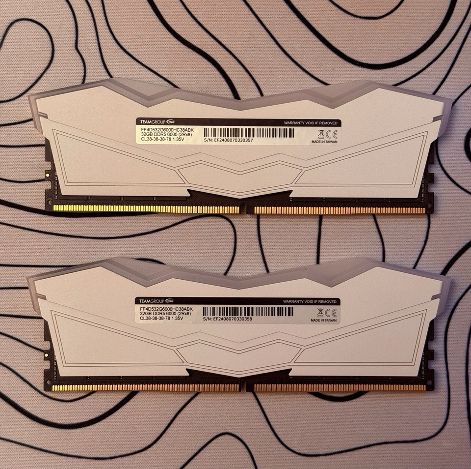 TEAMGROUP T-Force Delta RGB DDR5 64GB (2x32GB) 6000MHz CL38 WHITE XMP ...