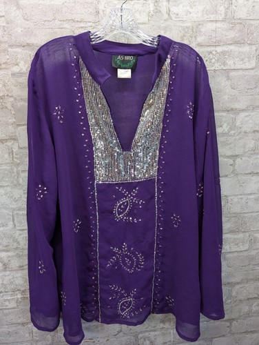 ASHRO Women's XL Sequin Embellished Sheer Tunic Boho Top | eBay