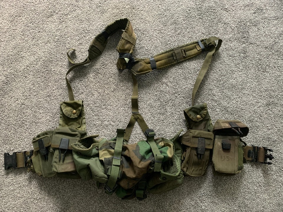 USGI ALICE WEB GEAR LBE SET w SUSPENDERS POUCHES PISTOL BELT Compass ...