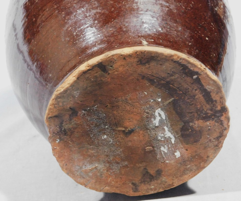 Antique redware storage jar early 19th century lead glaze incise ...