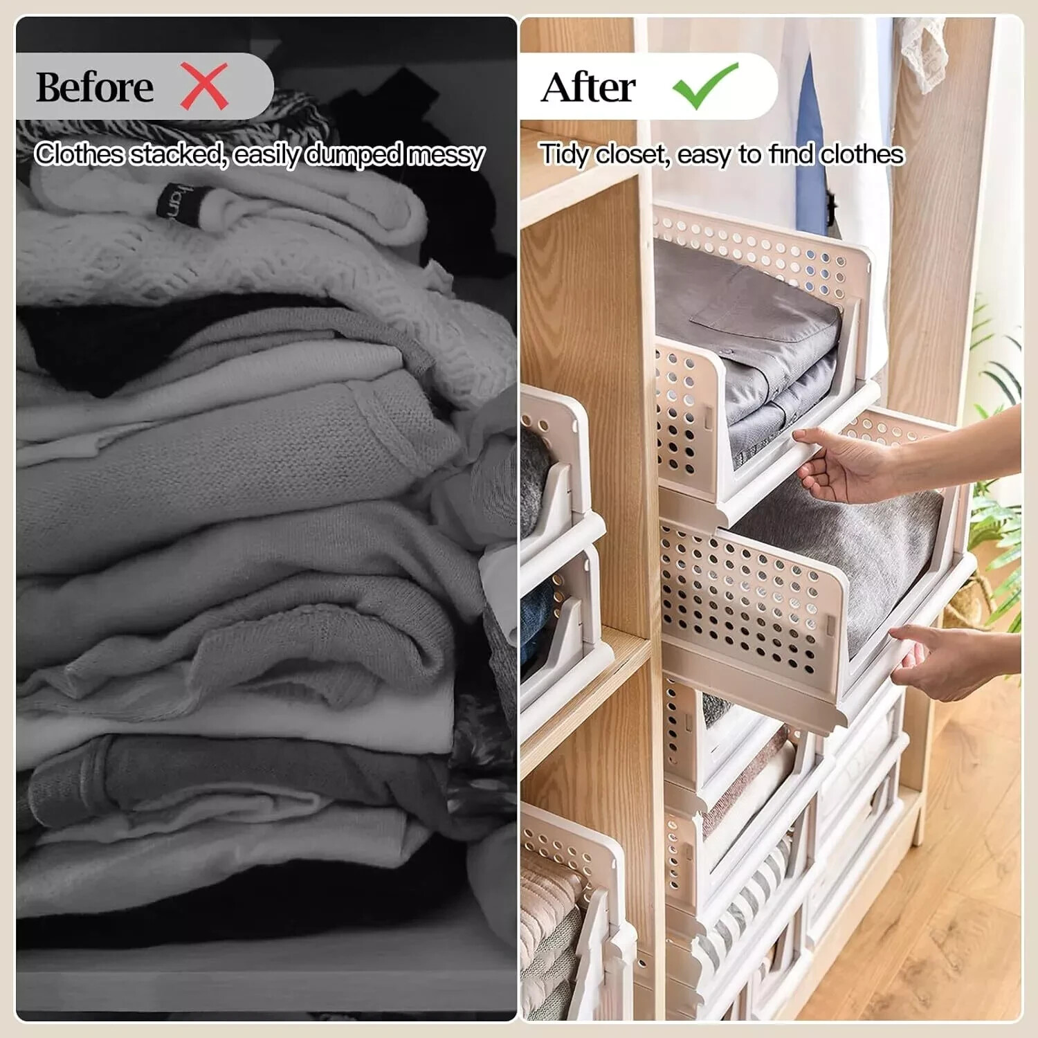 4x Stackable Wardrobe Drawer Units Organizer Clothes Closet Storage ...