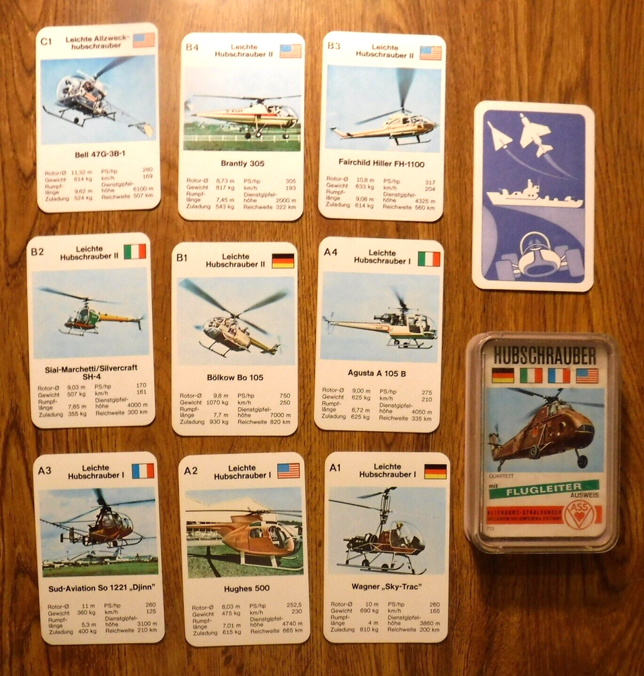 VINTAGE GERMAN HELICOPTER RACER QUARTETT CARD GAME #713 ALL CARDS ...