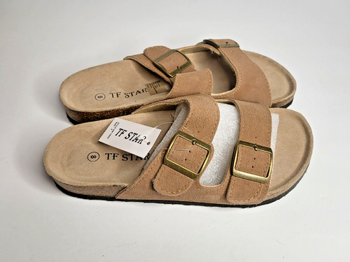 TF STAR Men’s Cow Suede Leather Slide Sandals,2-Strap Adjustable Buckle ...