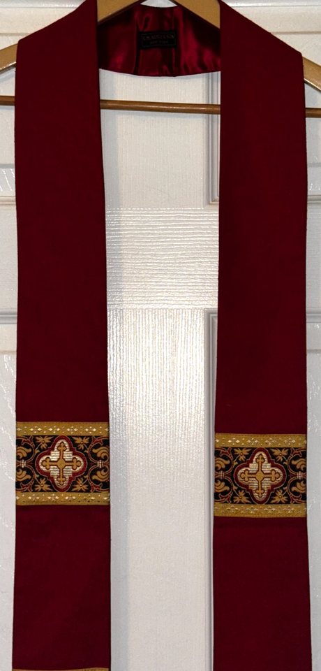 BEAUTIFUL RARE CATHOLIC PRIESTS RED BLACK & GOLD STOLE BY C.M. ALMY ...