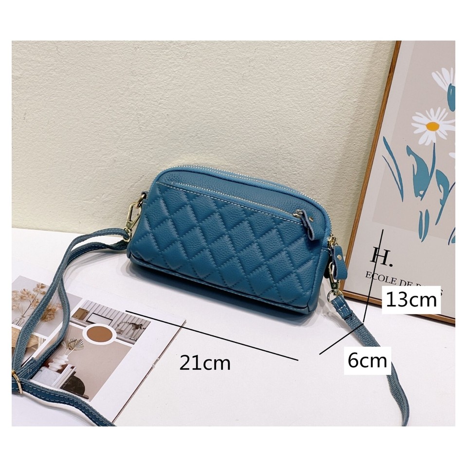 Real Leather Smart Small diamond quilted Cross body Shoulder Woman Bag ...