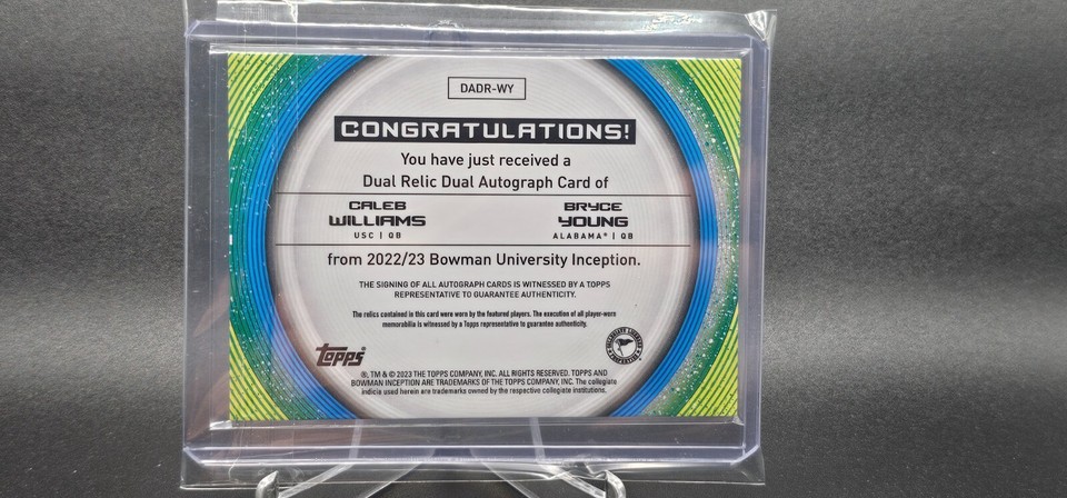 CALEB WILLIAMS/BRYCE YOUNG 22-23 Bowman U Inception DUAL AUTO RELIC ...