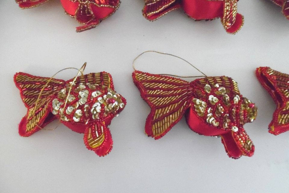 Lot Of 6 Vintage Red Sequined Beaded Ryukin Goldfish Fish Christmas ...