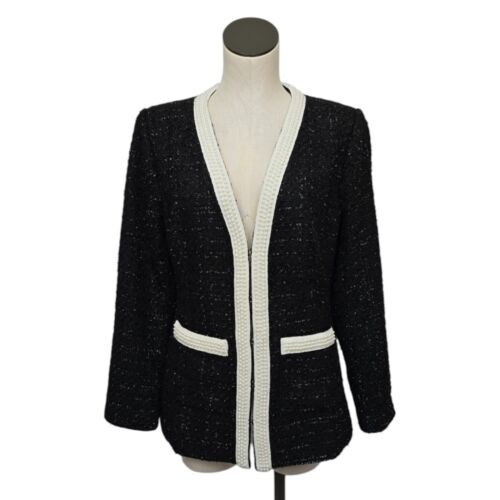 Boston Proper Black Pearl Border Tweed Blazer Jacket Boucle Size 10 ...