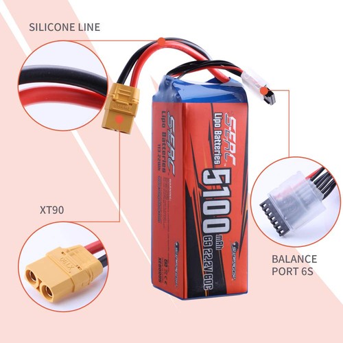 6S RC Lipo Battery 22.2V 60C 5100mAh with XT90 Connector for RC ...